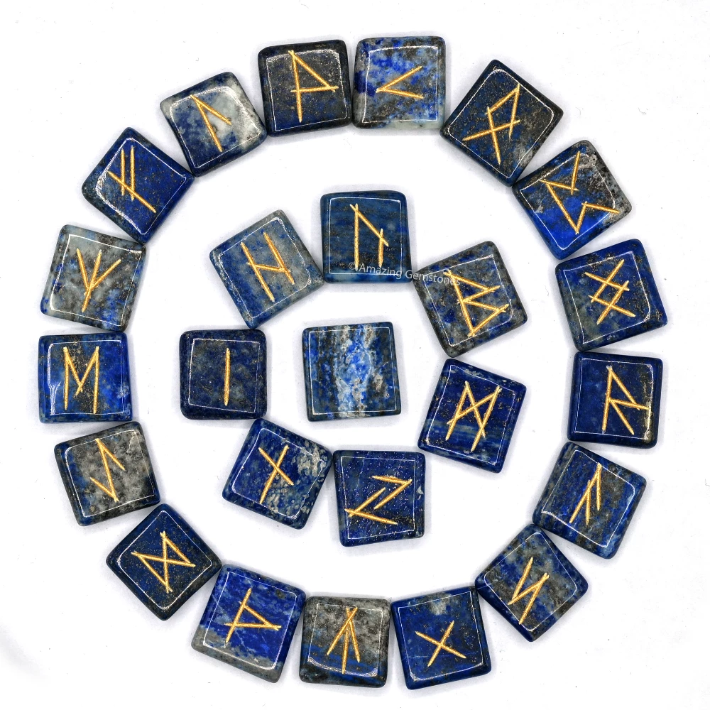 Lapis Lazuli Rune Stones Set - Premium Elder Futhark Rune