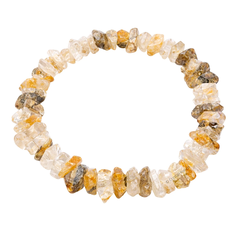 Golden Rutilated Quartz Crystal Chips Bracelet - Gemstone Beaded ...