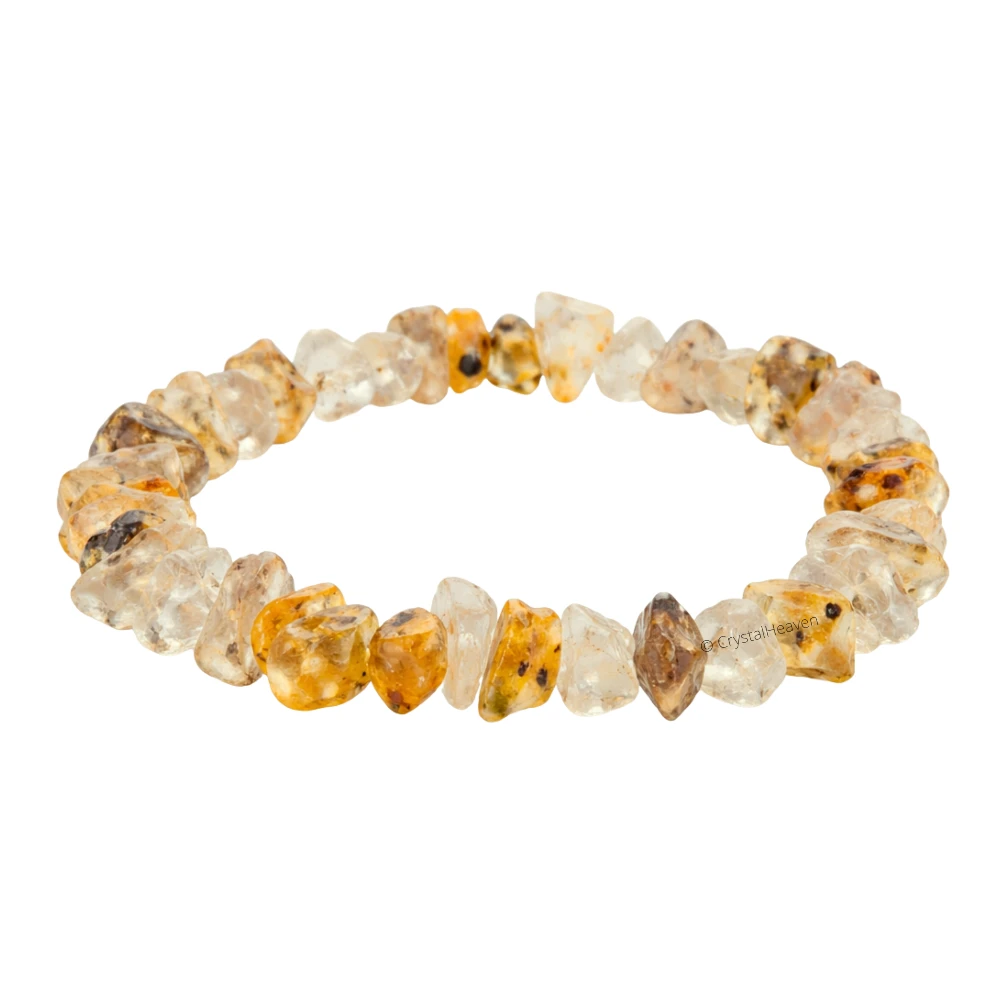 Golden Rutilated Quartz Crystal Chips Bracelet - Gemstone Beaded ...