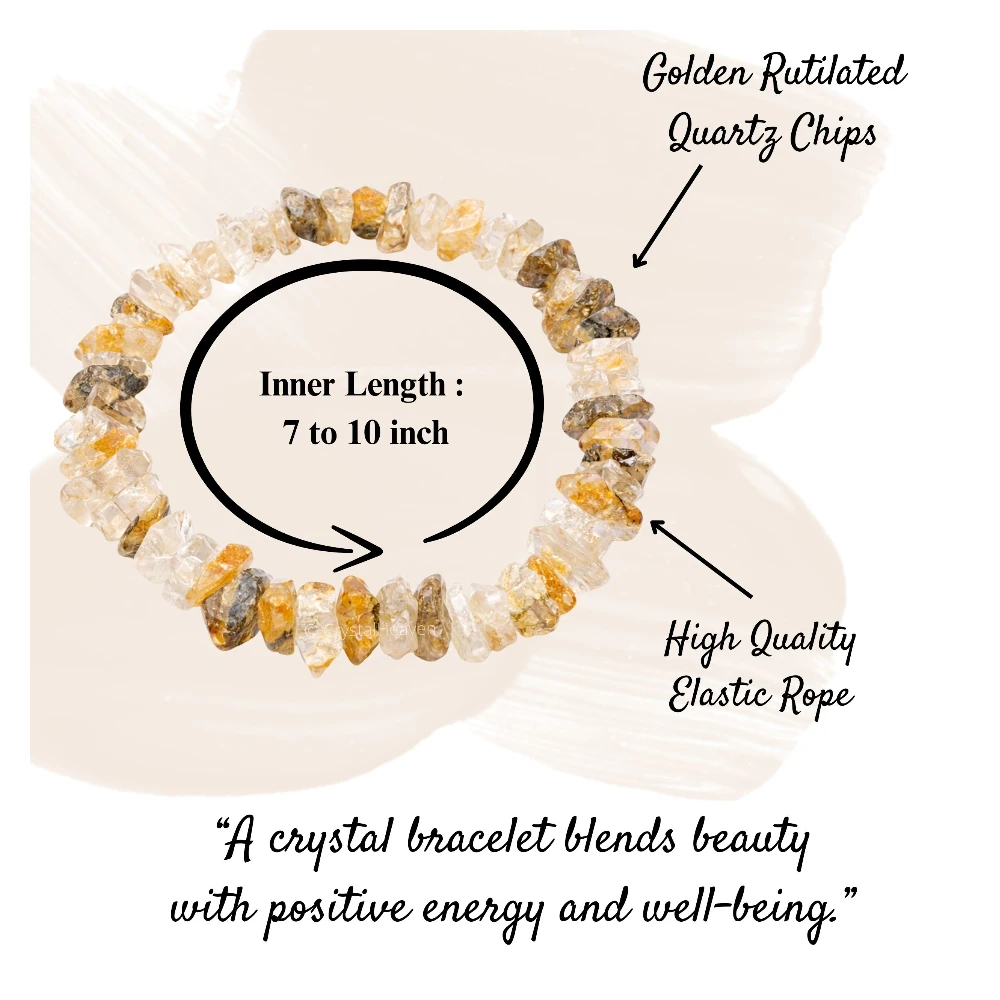 Golden Rutilated Quartz Crystal Chips Bracelet - Gemstone Beaded ...